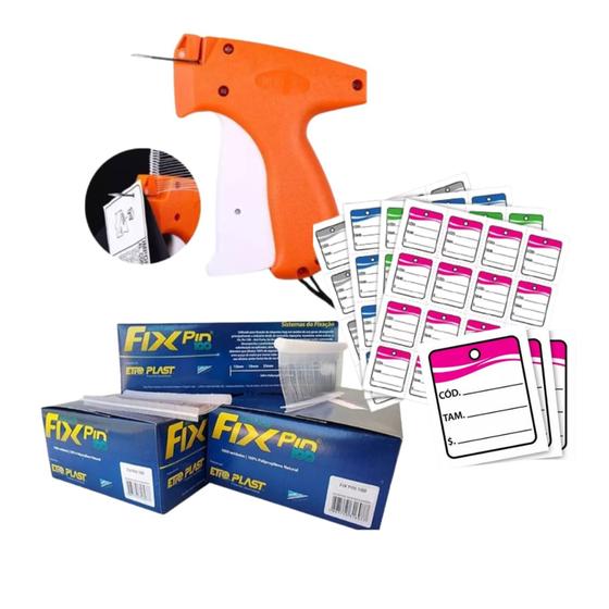 Kit 1 Aplicador + 5000 Pinos + 1000 Etiquetas P/ Roupas - NYBC/ FIX PIN ...