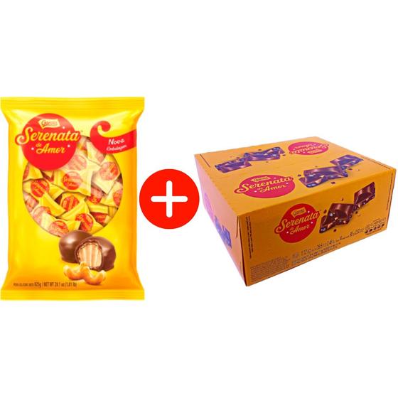 Kit 1 Caixa De Barra De Chocolate Serenata De Amor + 1 Pacote De Bombom Serenata De Amor GAROTO ...