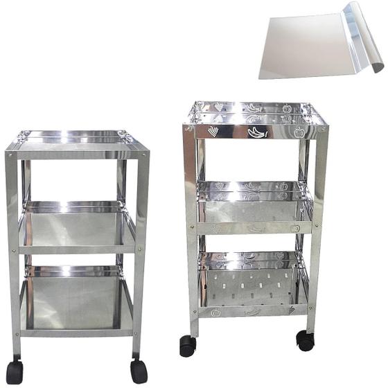 Kit 1 Carrinho / Fruteira / Aparador Inox + 1 Fruteira Inox 3 Andares ...