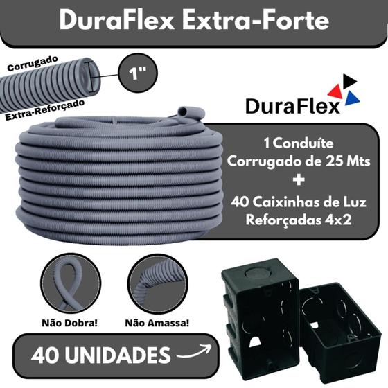 Kit 1 Conduíte Eletroduto Corrugado Cinza 1" 25 Metros + 40 Caixinhas ...