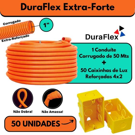 Kit 1 Conduíte Eletroduto Corrugado Laranja 1" 50 Metros + 50 Caixinhas ...