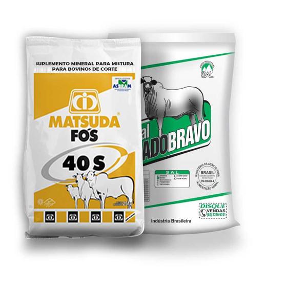 Kit 1 Suplemento Mineral Fós 40s Matsuda + 1 Sal Moido Gado Bravo Fase ...
