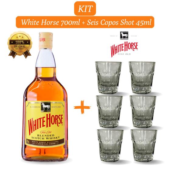 Kit 1 Whisky White Horse 700ml com 6 Copos de Vidro Shot de 45ml - Copo de Whisky - Magazine Luiza