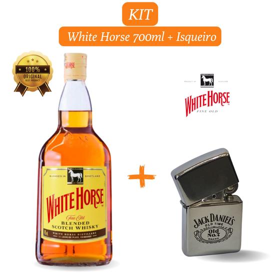 Kit 1 Whisky White Horse 700ml com Isqueiro cromado personalizado Jack Daniel's tipo zippo ...
