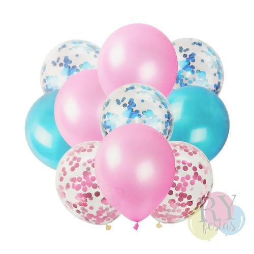 Kit 10 Balões bexigas Rosa e Azul e transparente decoração - YOSS ...