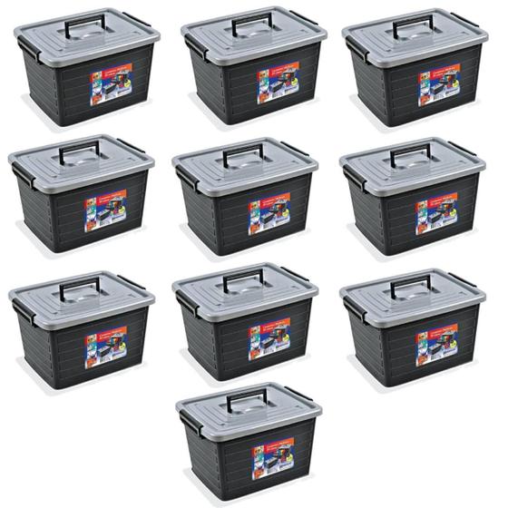 Kit 10 Caixas Organizadoras 35 Litros Preta 25166 Arqplast - Caixa ...