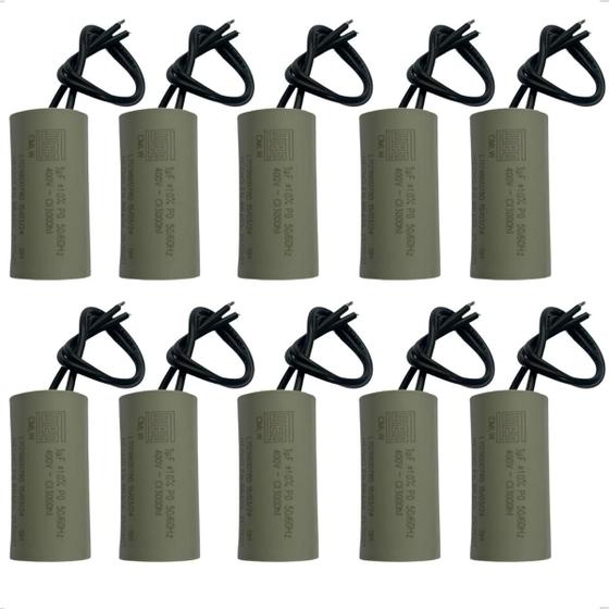 Kit 10 Capacitor Permanente 3uf 400v 50/60hz 2 Fios Vertilador Mallory ...