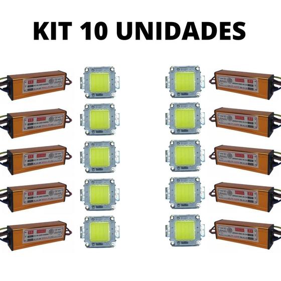 KIT 10 Chip 50W Branco Frio 6500K + Driver Reator 1000mA LED COB Reparo Refletor - AAA TOP LED ...