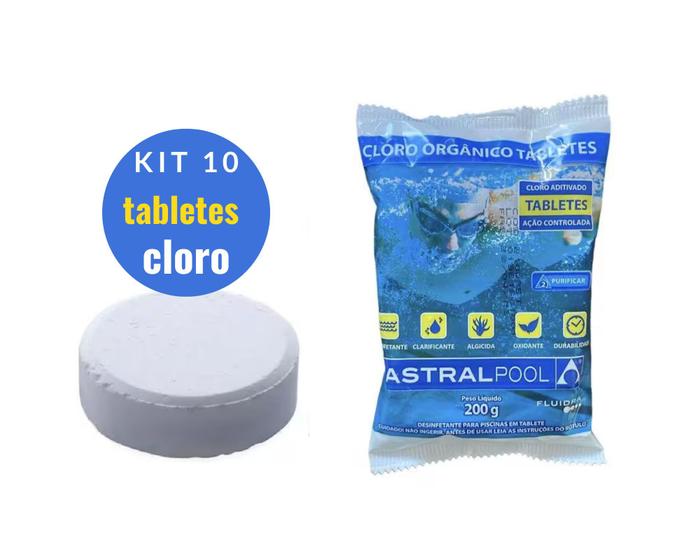 Kit 10 Cloro Para Piscina Tablete / Pastilha 200g Desinfeta E Oxida ...