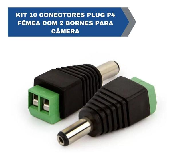 Kit 10 Conectores Plug P4 Fêmea Com 2 Bornes Para Câmera - HB - Plug ...