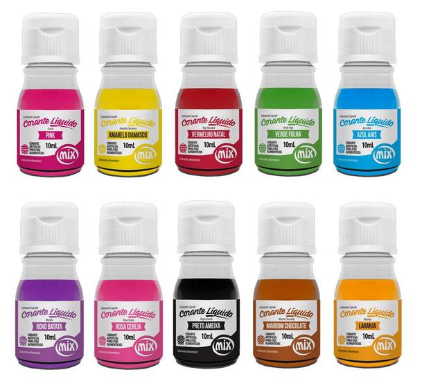 Kit 10 Corantes Alimentício Líquido Confeitaria 10ml Mix - Padaria ...
