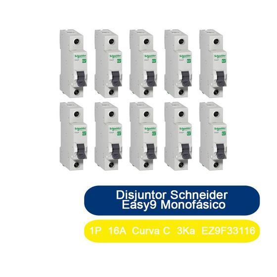 Kit 10 Disjuntor Schneider Easy9 Monofásico 1P 16A Curva C 3Ka EZ9F33116 - Schneider Electric ...