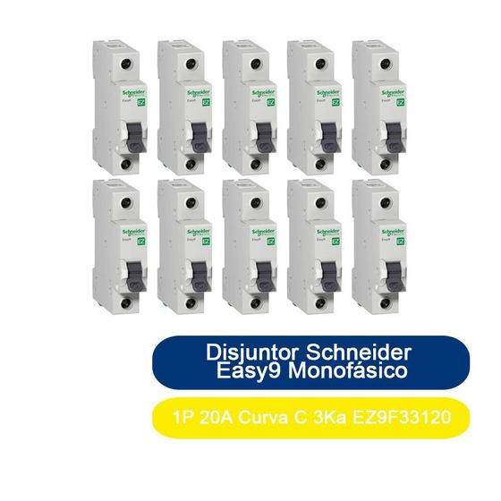 Kit 10 Disjuntor Schneider Easy9 Monofásico 1P 20A Curva C 3Ka EZ9F33120 - Schneider Electric ...