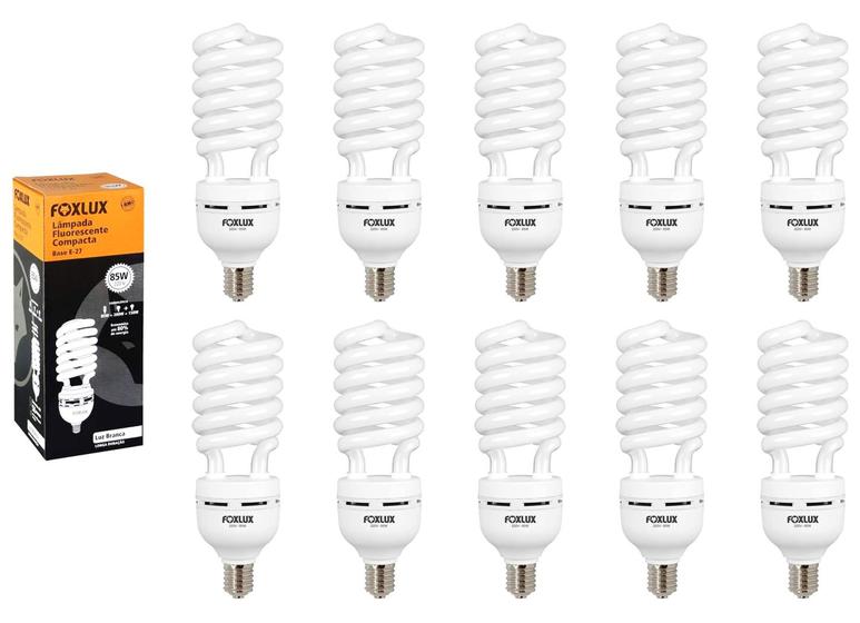 KIT 10 Lâmpada FOXLUX Espiral Fluorescente 85W 6400K 220V E-27 Luz ...