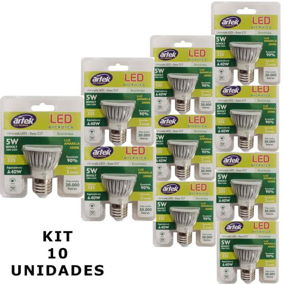 Kit 10 Lâmpada Led 5w Dicroica 3000k E27 Bivolt - Artek - Lâmpada de ...
