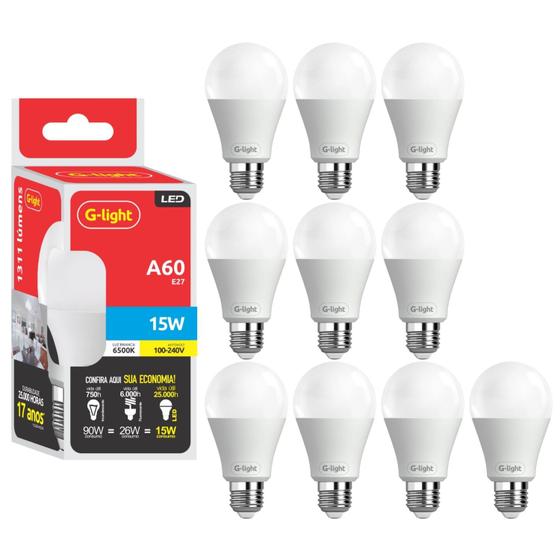 Kit 10 Lâmpada Led Bulbo A60 15W E27 6500K Luz Branca Fria Autovolt Alta Eficiência Econômica ...