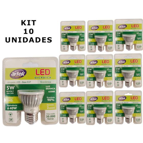 Kit 10 Lâmpadas Led 5w Bivolt Dicroica Branca 40w 6500k E27 - Artek - Lâmpada de LED - Magazine ...