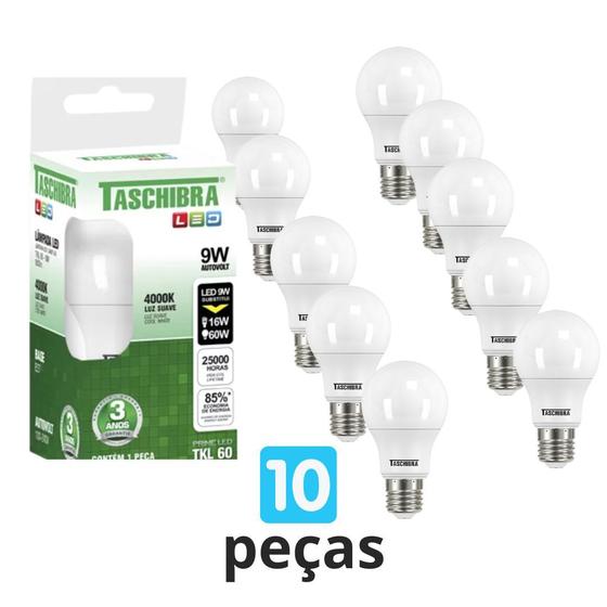 Kit 10 Lâmpadas LED Branco Neutro 4000k TKL 60 / 9w Bulbo Soquete E27 - Bivolt Taschibra ...