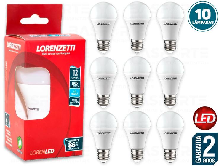 Kit 10 Lâmpadas Led Loren 12w Bulbo E27 Bivolt Luz Branco Frio 6500k Lorenzetti - Lâmpada de LED ...