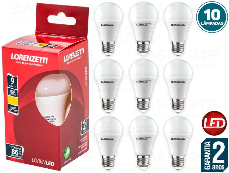 Kit 10 Lâmpadas Led Loren 9w Bulbo E27 Bivolt Luz Branco Frio 6500k Lorenzetti - Lâmpada de LED ...