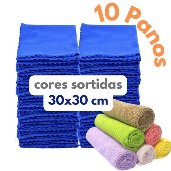 Kit 10 Panos Microfibra de Limpeza 30x30 cm Flanela Super Absorvente e ...