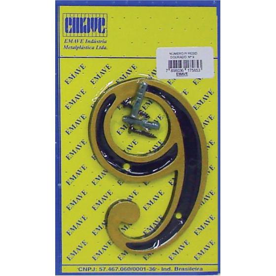 Kit 10 pecas numero colonial preto/dourado n.9 - EMAVE - Letras e ...