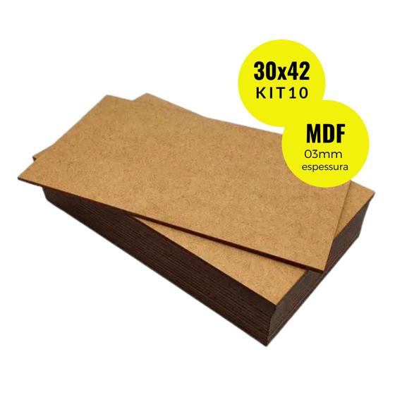 Kit 10 Placas Chapa de MDF 3mm Cru 30x42 A3 Para Quadro Artesanato ...