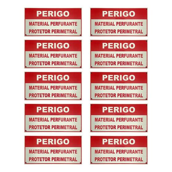 Kit 10 Placas Placa Perigo 10x20cm em Alumínio Protetor de Perímetro ...