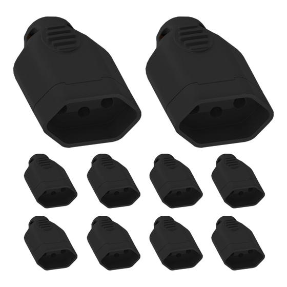 Kit 10 plug femea 10A 2 Pino + Terra 250v Ilumi Tomada femea para ...