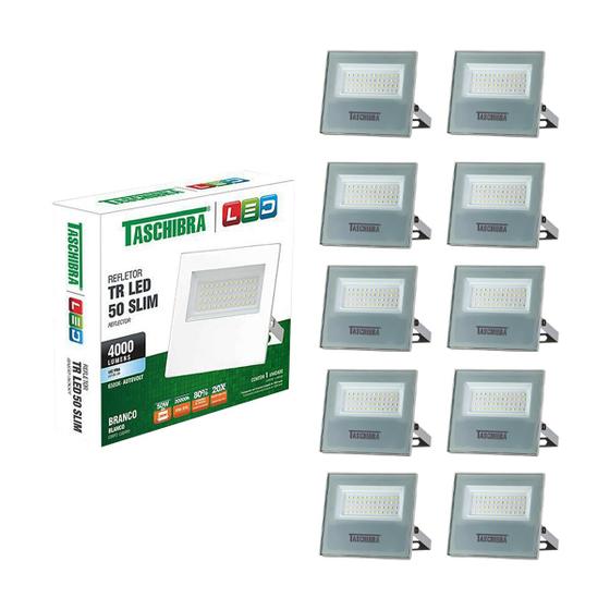 Kit 10 Refletores Led 50W Holofote Bivolt 6500K Prova Dágua Branco Taschibra - Kit Comercial ...