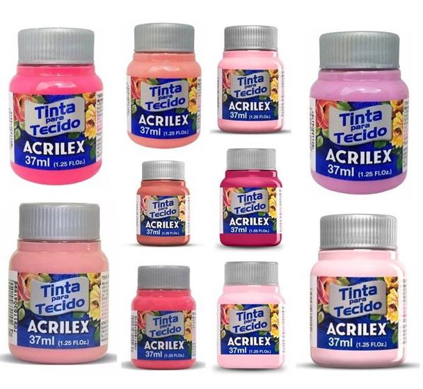 Kit 10 Tintas de Tecido Todos Tons de Rosa 37ml Acrilex - Tinta de ...