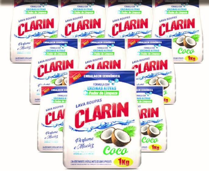 Kit 10 Un Sabão Pó Côco 1Kg Multiação Limpeza Total - Clarin - Sabão em ...