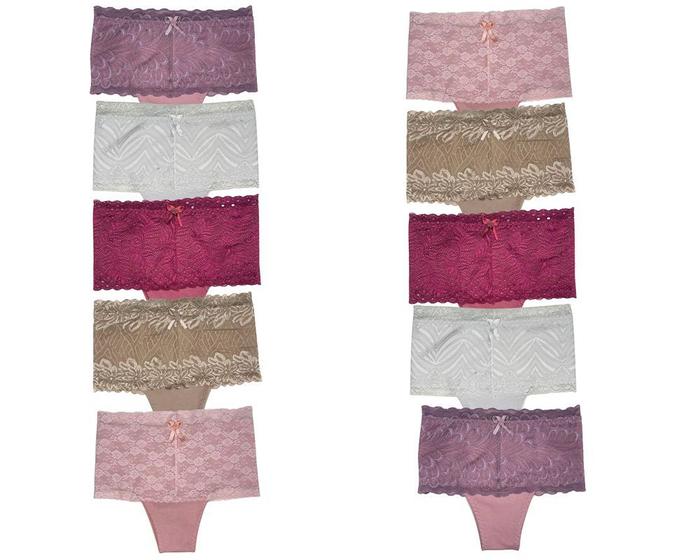 Kit 10 Und Calcinhas Cinta Cotton Renda Cintura Alta Cós Alto Pala ...