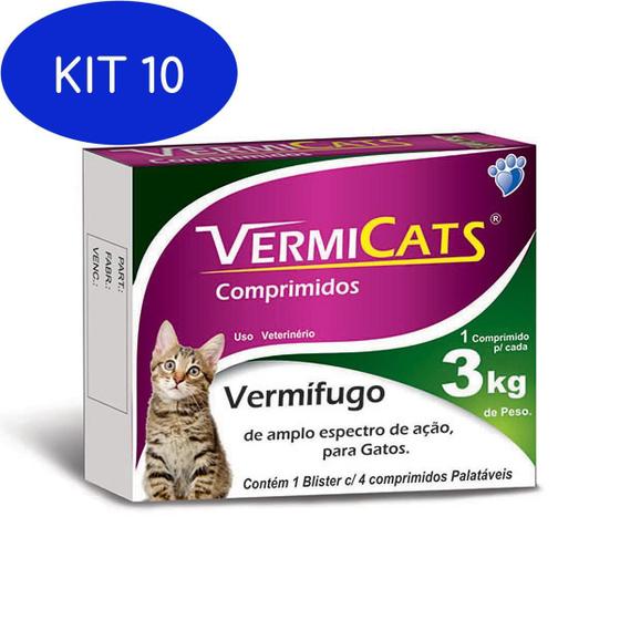Kit 10 Vermifugo Vermicats 600Mg 3Kg Caixa Com 4 Comprimidos ...