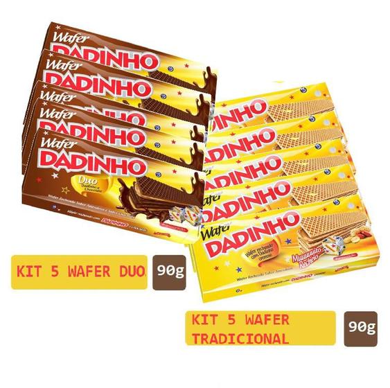 Kit 10 Wafer Dadinho Tradicional e DUO 90g - Doce Sabor - Wafer ...
