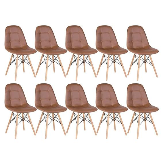 KIT - 10 x cadeiras estofadas Eames Eiffel Botonê - Base de madeira ...