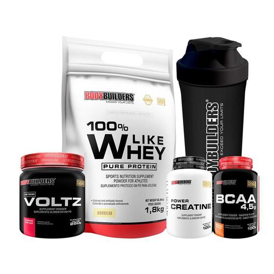 Kit 100% Like Whey + Pré-Treino Voltz +Bcaa + Creatina - Bodybuilders ...