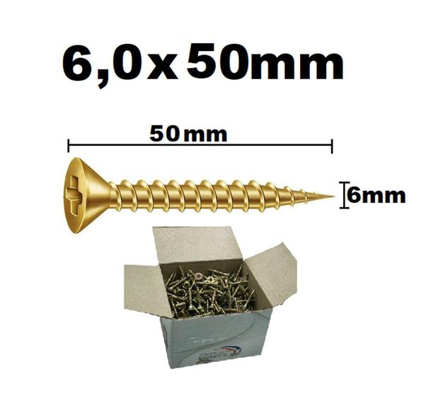 Kit 100 Peças Parafuso 6,0x50 para Madeira Chipboard Cabeça Chata ...