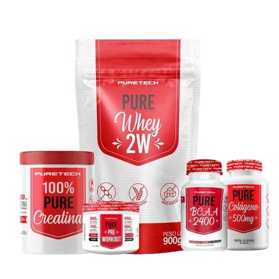Kit 100% Pure Whey 900g + Creatina Crea+Tech 96g + Pré Treino Uva 100g ...