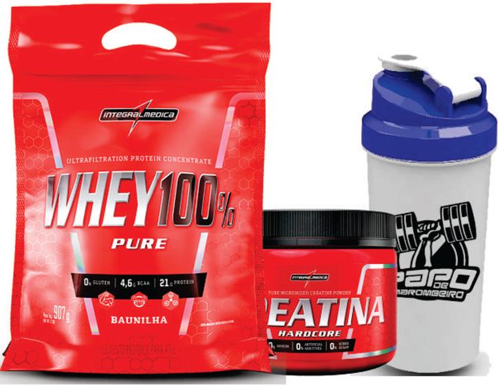 Kit 100% Whey 900g e Creatina 150g - Integralmedica + Coqueteleira ...