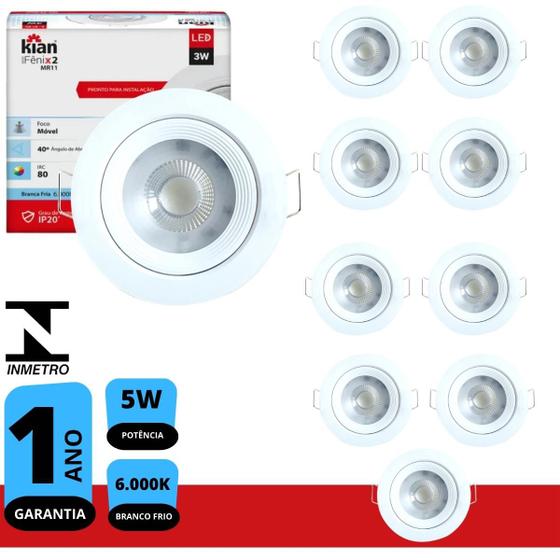 Kit 10x Spot Led Redondo Embutir Direcional Bivolt Branco - KIAN - Spot ...