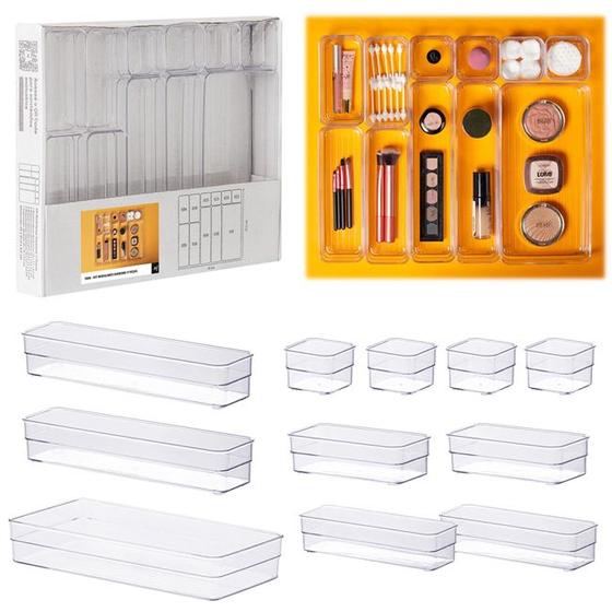 Kit 11 Organizadores Modular Diamond Em Acrílico Multiuso Gavetas E ...