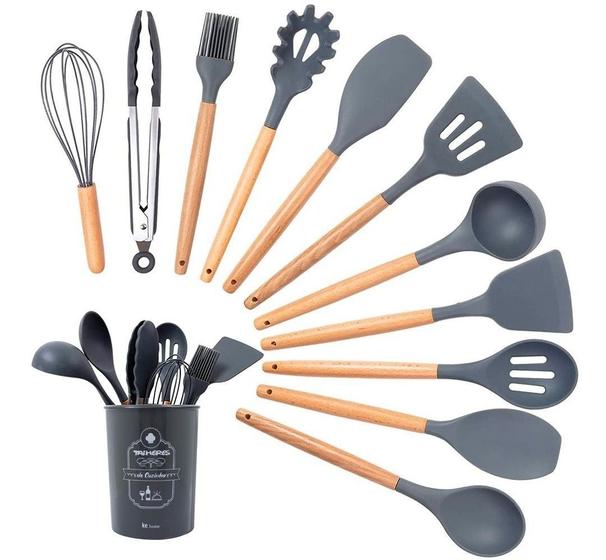 Kit 12 Colher Espátula Silicone Utensílio Cozinha Cinza - ke - Conjunto ...