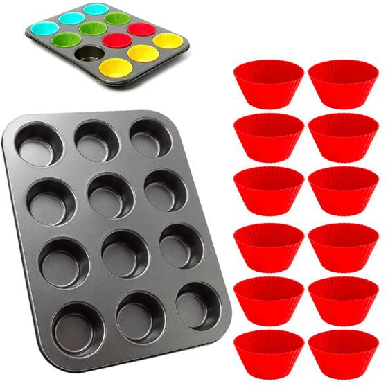 Kit 12 Forma De Silicone Cupcake Petit Gateau E Assadeira - Made For ...