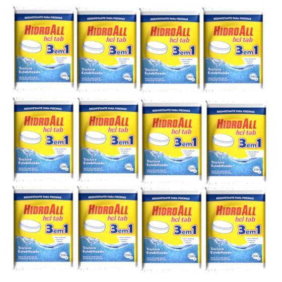 Kit 12 Pastilhas de Cloro 200 Gr Multipla Acao 3 em 1 com Clarificante ...
