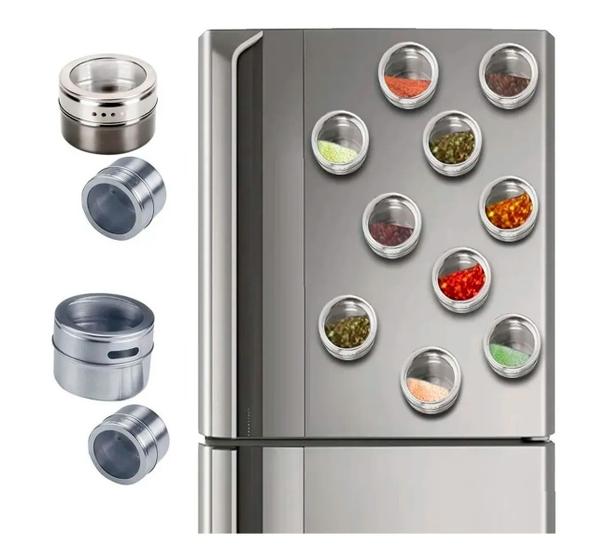 Kit 12 Porta Condimento e Temperos Magnético Inox Com Imã Cozinha ...