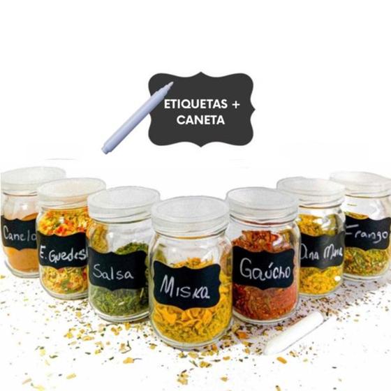 Kit 12 Potes Vidro Porta Tempero Condimento Decoração Cozinha 200ml ...