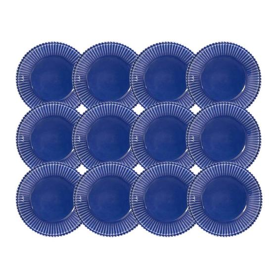 Kit 12 Pratos Rasos Frisada Azul Scalla 1ª Linha - Prato Raso ...