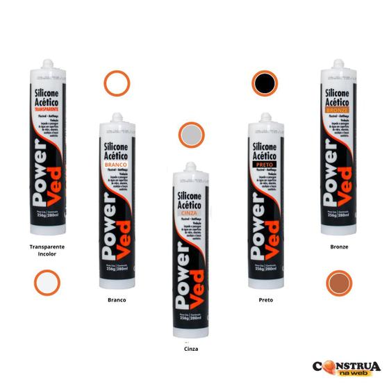 Kit 12 Silicone Acético Vedação Janelas Box Power Ved 280ml/256g ...