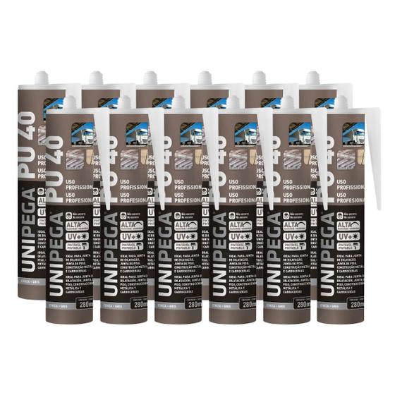 Kit 12 Silicone PU 40 Adesivo 280ml Unipega Cinza Selante De Poliuretano Uso Profissional Para ...